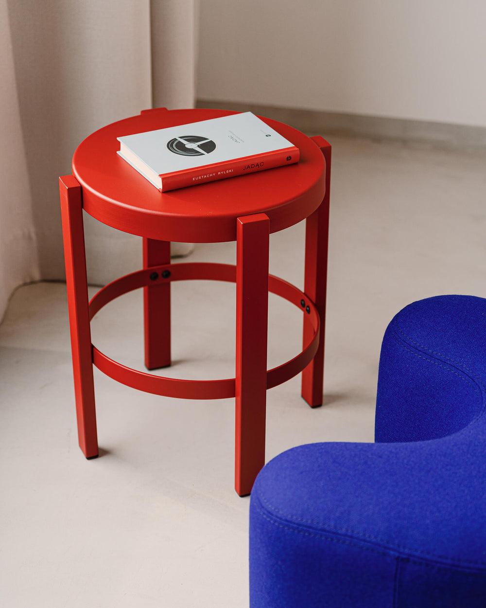 Doon Stool - minimal small, round steel stool in blue - noo.ma