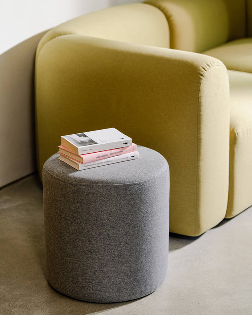Folk Pouf Tall - grey, round pouf, wool seating - noo.ma