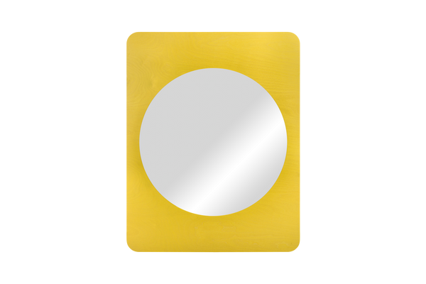 Aku Mirror - large, round, yellow wall mirror. 90 x 70 cm - noo.ma